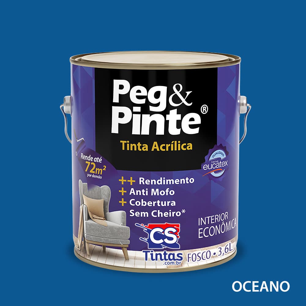 tinta acrilica uso interno eucatex pegpinte cor oceano 3,6L | CS Tintas
